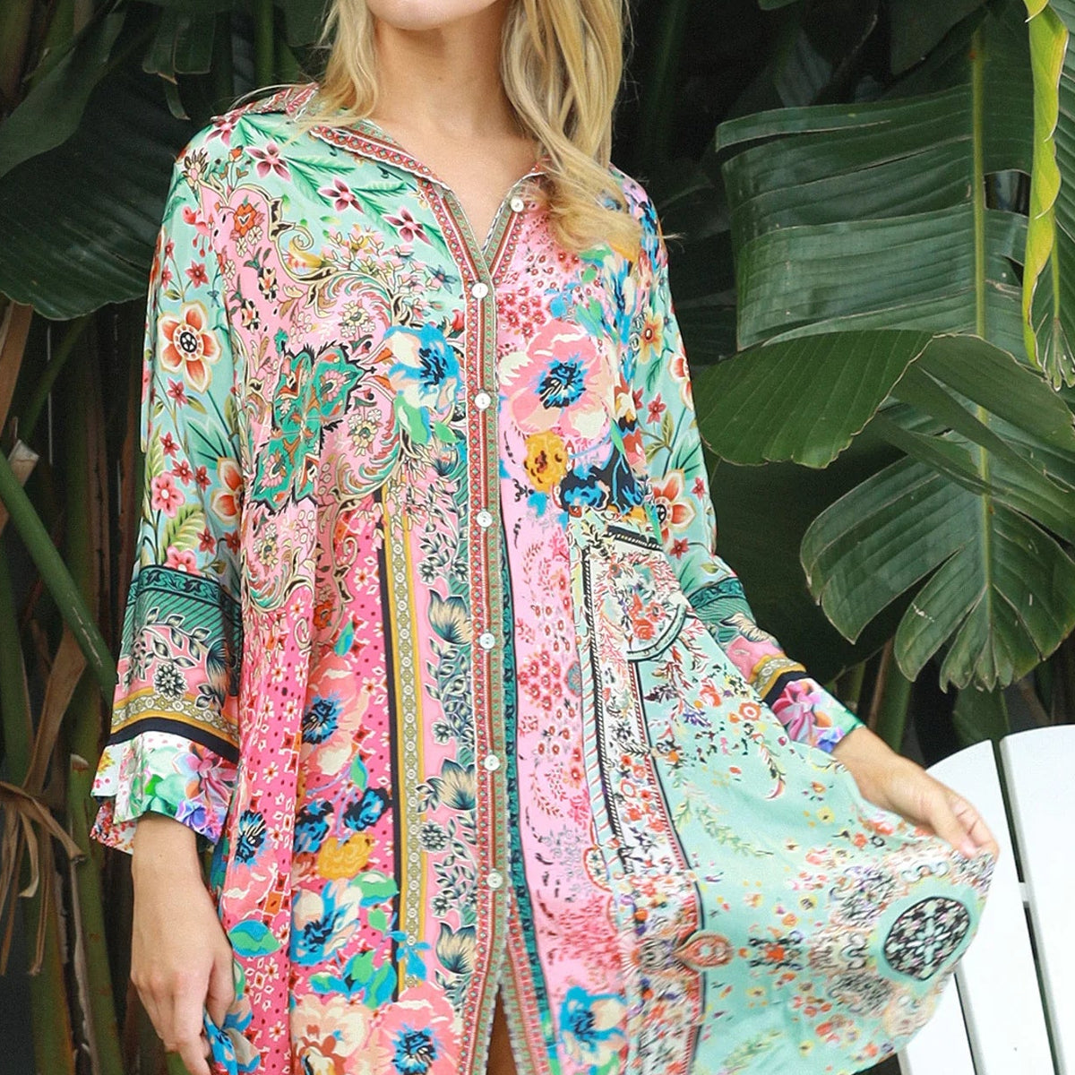 Peacock Feather Journey Shirt Mini Dress | Bohemian Love Runway