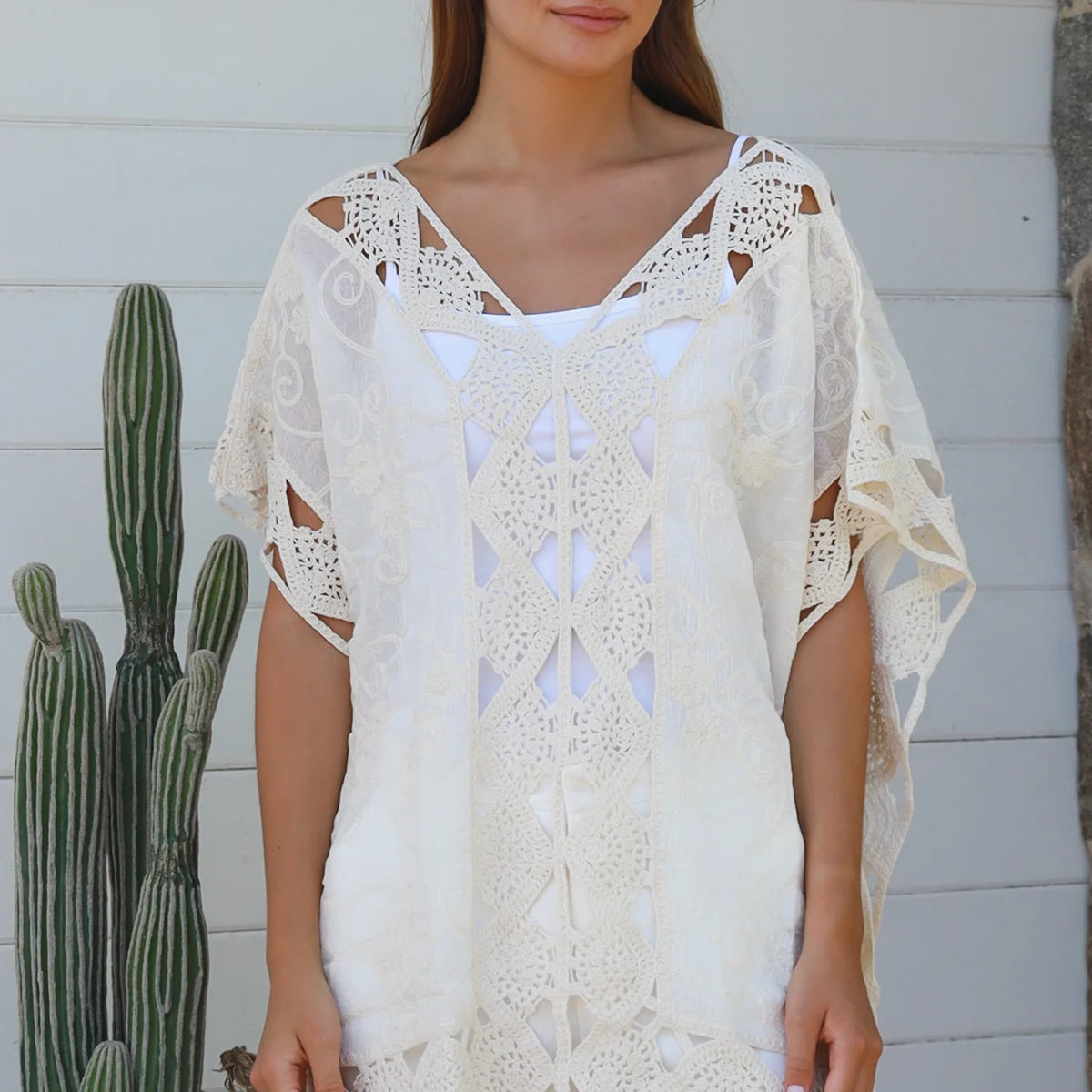 INEZ COTTON CROCHET EMBROIDERED TOP CREAM | Bohemian Love Runway